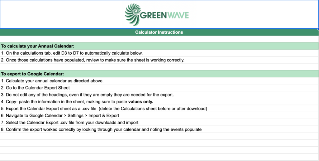 Annual Farm Calendar Calculator | Ocean Farming Hub